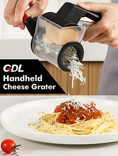 Rotary Cheese Grater, Handheld Cheese Grater for Kitchen, Dishwasher Safe Parmesan Cheese Grater with Stainless Steel Blade for Cheese, Nuts, Chocolate and More, Black