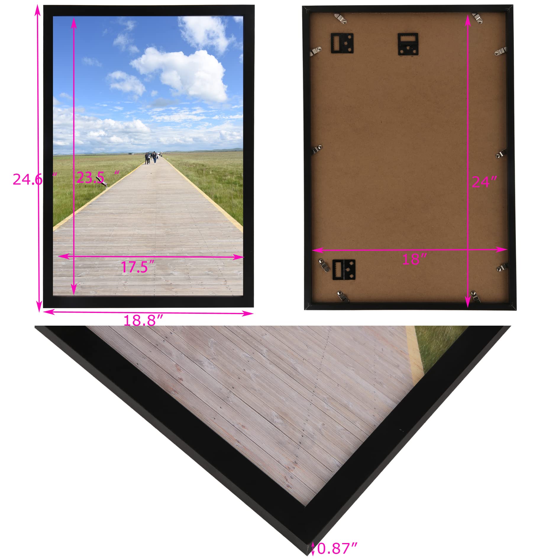 Aynoo 18x24 Poster Frame Black, Display Posters 18x24 Wooden Picture Frames, Wall Gallery Collage Frames,Wood,1Pack