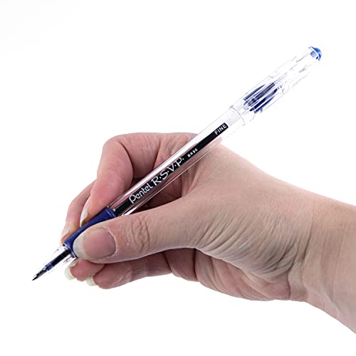 Pentel® R.S.V.P.® Ballpoint Pens, Fine Point, 0.7 mm, Clear Barrel, Blue Ink, Pack of12