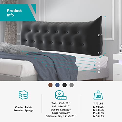 BALUS Headboard Wedge Pillow Reading, Backrest Pillows for Sitting in Bed, Long Sponge Pillows, Reading Bolster Pillow, Velvet Sectional Couch, Twin Bed Pillows, Sleep Wedge Pillow Black