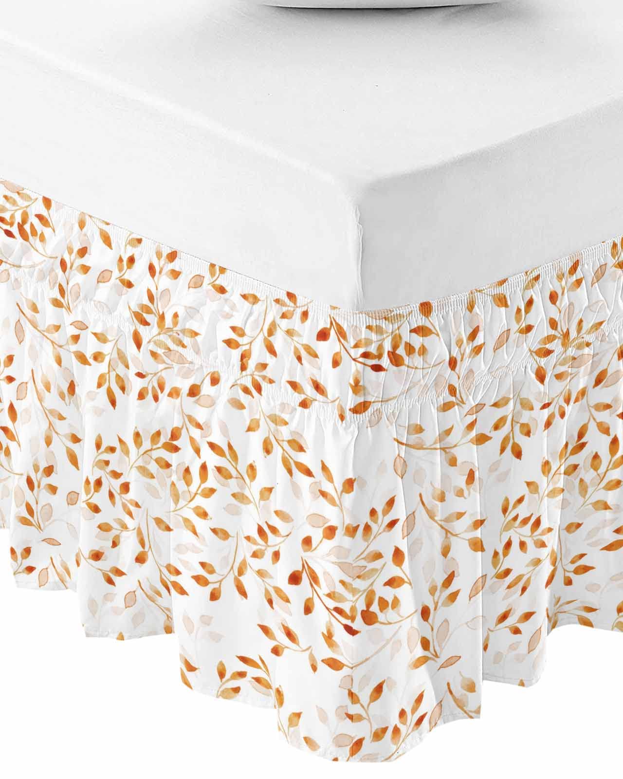 Rustic Orange Plant Bed Skirt King Size 16 Inch Drop,Adjustable & Elastic Wrap Around Bed Skirts Pleated Dust Ruffles for Twin Full Queen Cal King Bed,Abstract Modern Botanical Plant Fall Winter