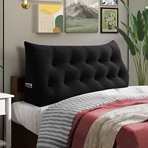 BALUS Headboard Wedge Pillow Reading, Backrest Pillows for Sitting in Bed, Long Sponge Pillows, Reading Bolster Pillow, Velvet Sectional Couch, Twin Bed Pillows, Sleep Wedge Pillow Black