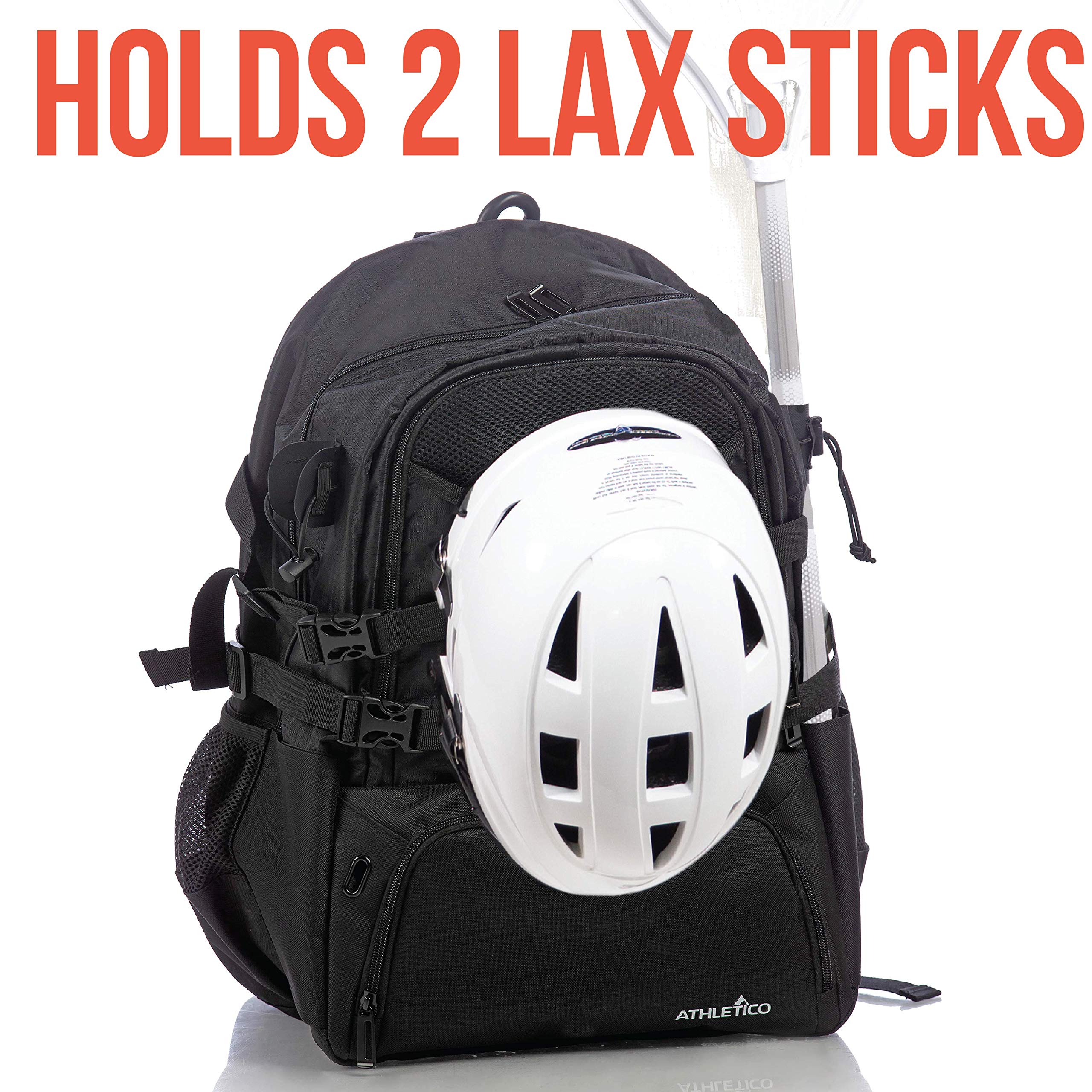 Athletico Turf Lacrosse Bag - Extra Large Lacrosse Backpack - Holds All Lacrosse or Field Hockey Equipment - Two Stick Holders and Separate Cleats Compartment (Blue)