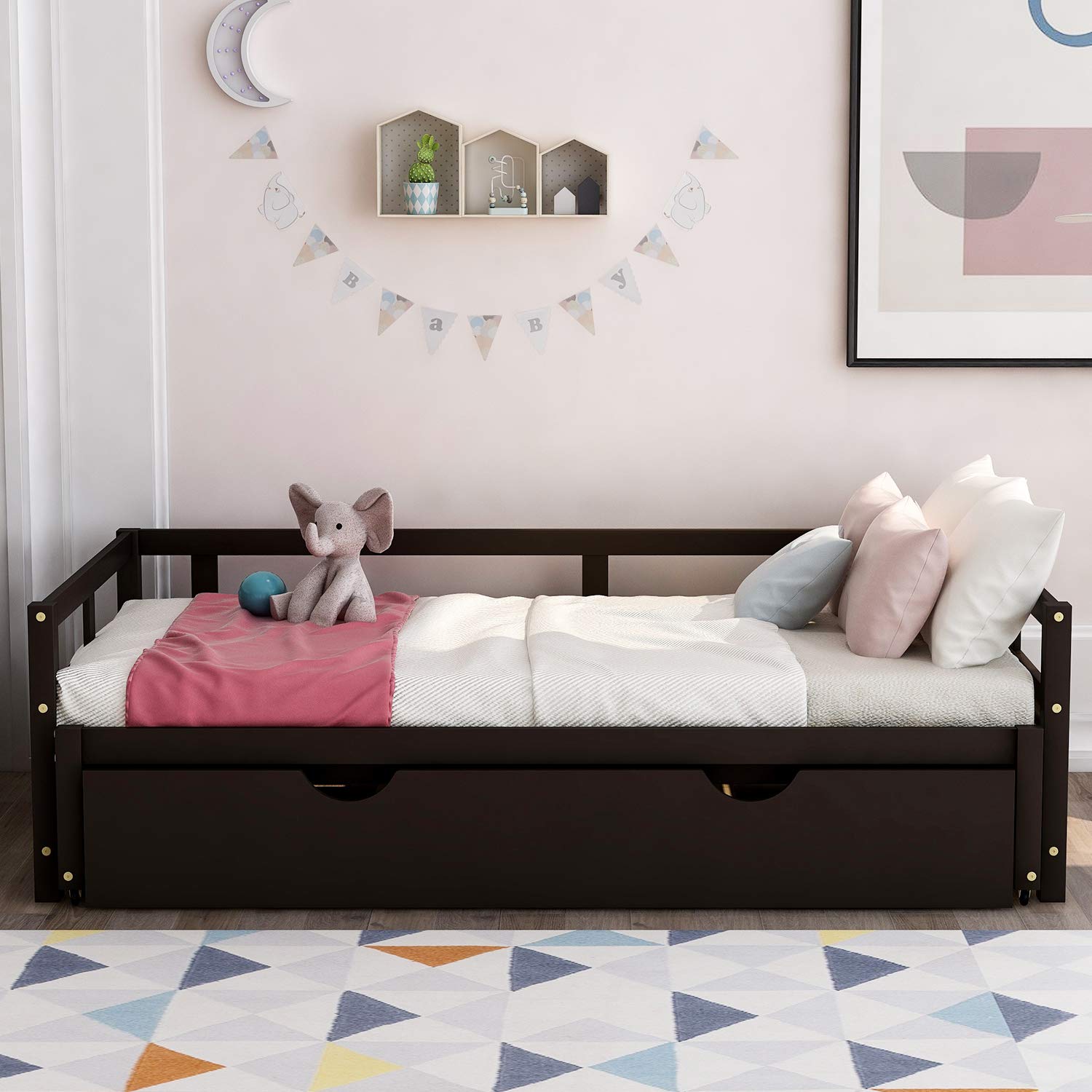 Harper & Bright Designs Extending Daybed with Trundle Twin to King Design Sofa Bed for Living Room or Bedroom Furniture, Espresso