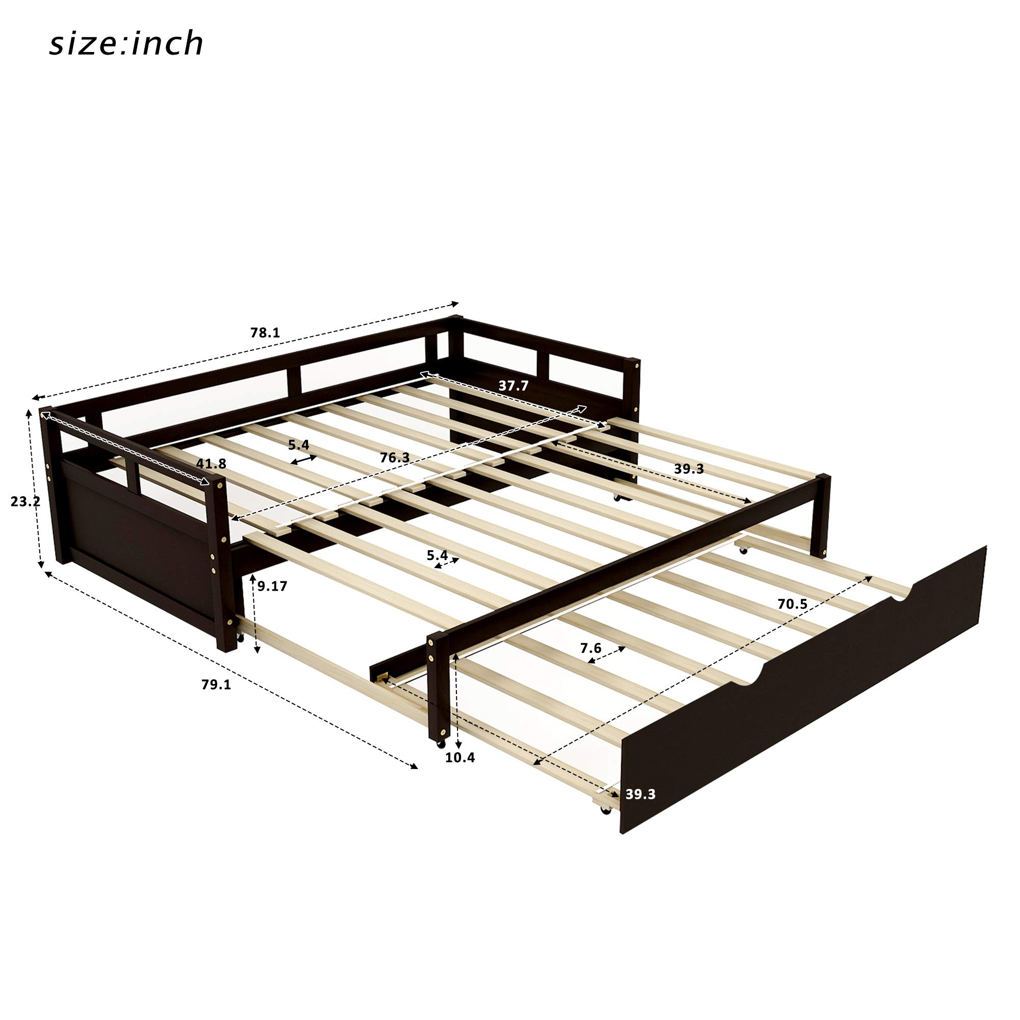 Harper & Bright Designs Extending Daybed with Trundle Twin to King Design Sofa Bed for Living Room or Bedroom Furniture, Espresso