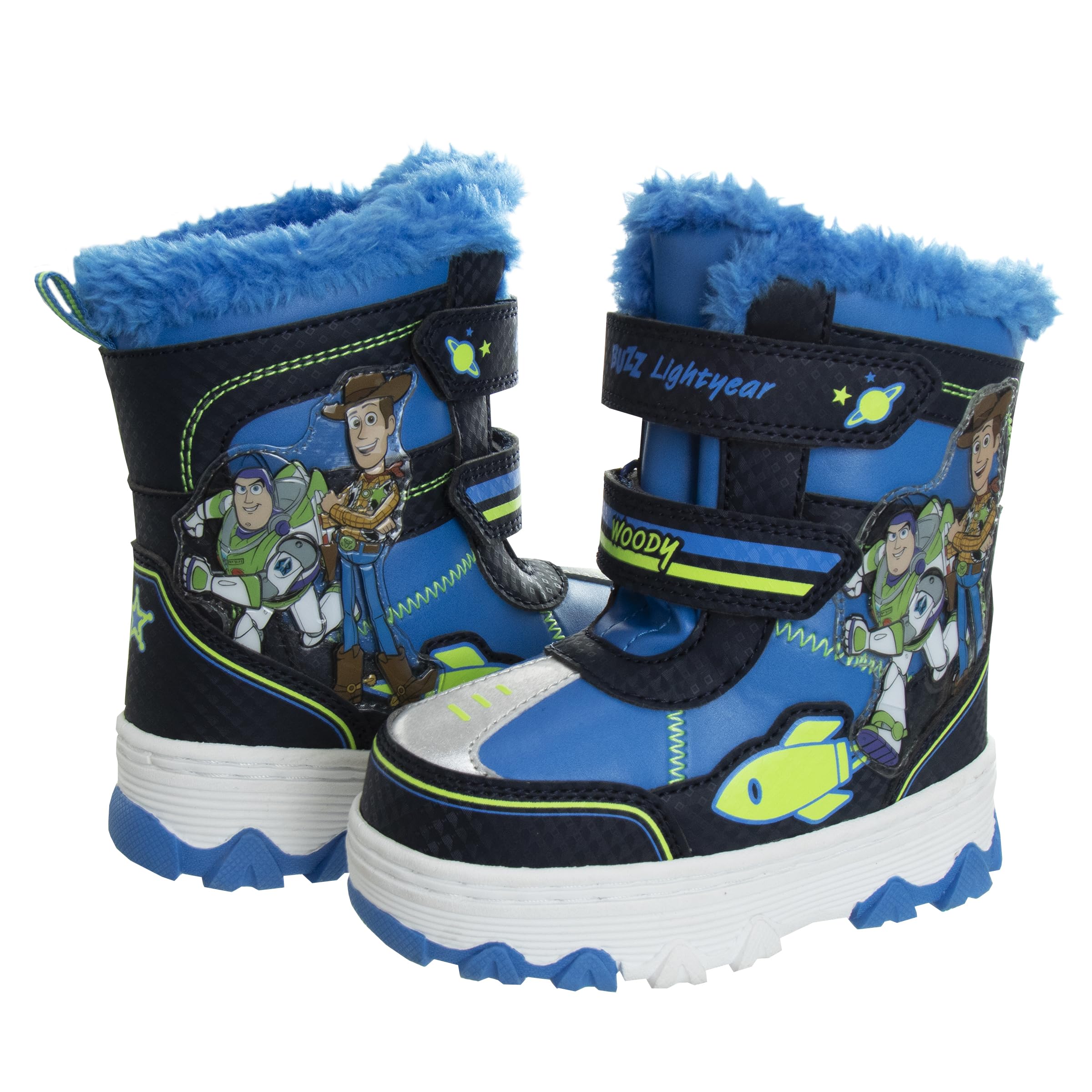Disney Toy Story Snowboots - Buzz Lightyear Sheriff Woody - Fur Lined Insulated Waterproof boys Winter Boots - Navy Blue (size 12 Little Kid)