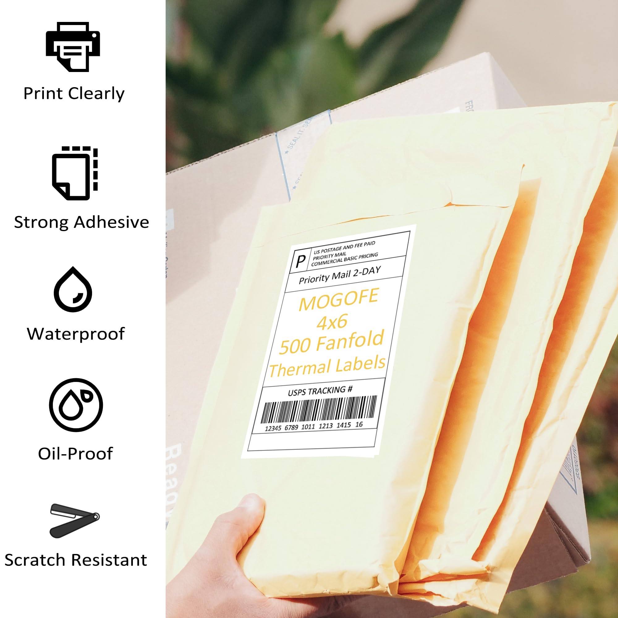 MOGOFE 4x6 Direct Thermal Labels, Pack of 500 4x6 Fanfold Shipping Labels, Thermal Printer Paper Commercial Grade Permanent Adhesive