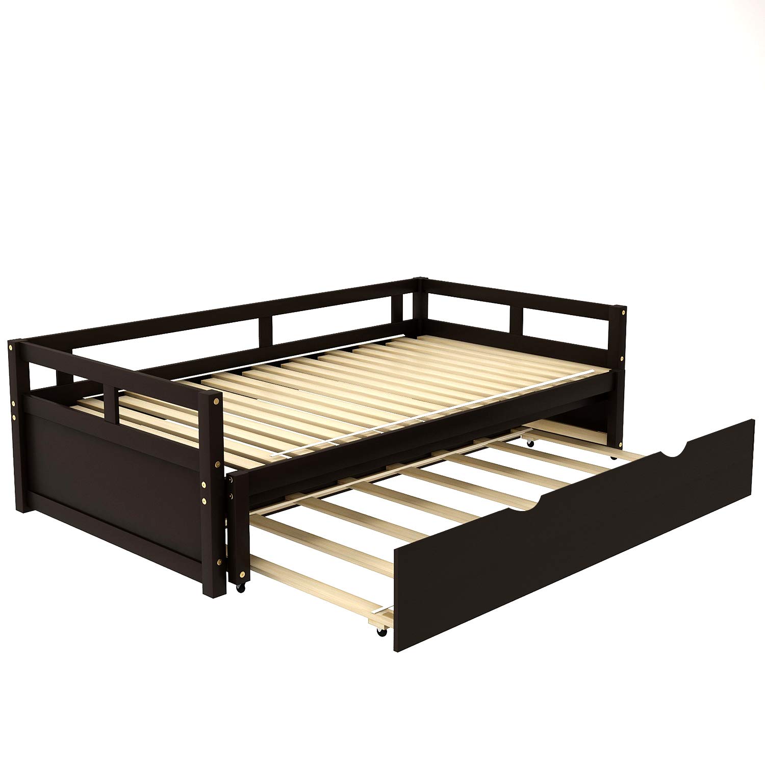 Harper & Bright Designs Extending Daybed with Trundle Twin to King Design Sofa Bed for Living Room or Bedroom Furniture, Espresso