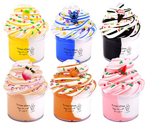 6 Pack Butter Slime Strechy Colorful Non-Sticky and Glossy Slime Kits,Scented Slime Mud,Butter Slime Stress Relief Toy for Girls and Boys Birthday Gifts