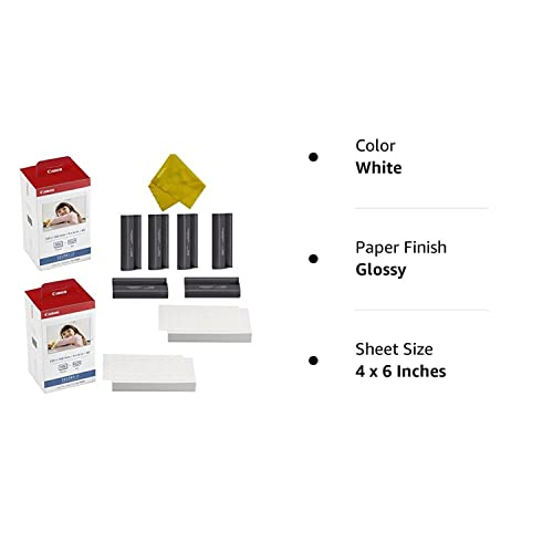 Canon KP-108IN 3 Color Ink Cassette and 216 Sheets 4 x 6 Paper Glossy For SELPHY CP1300, CP1200, CP910, CP900, CP760, CP770, CP780 CP800 Wireless Compact Photo Printer (2-Pack)