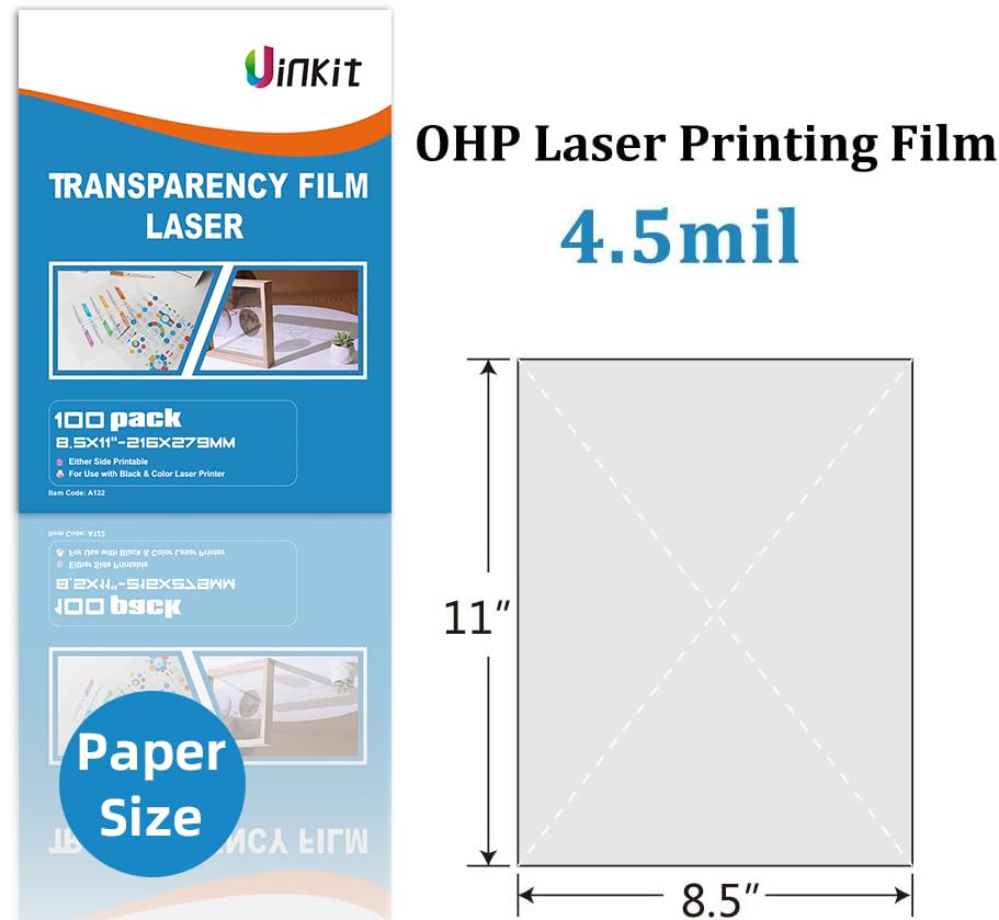 Uinkit 100Sheets Laser Transparency Film and 50 Sheets Inkjet Transparency Film Ohp Clear Overhead Projector