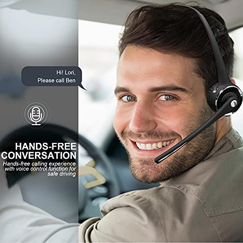 Friencity Trucker Bluetooth Headset, Wireless Headset with Microphone for Office Cell Phone, Noise Canceling On Ear Headphones for PC, VOIP, Call Center, Telephone, Mute Button, 15hrs Talking Time