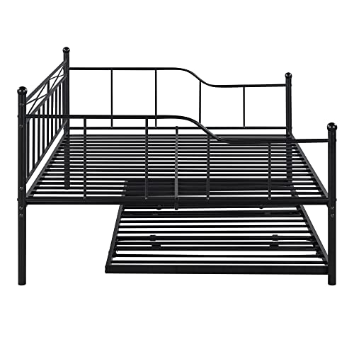 LUSPAZ Full Size Extendable Bed with Pop Up Trundle, Twin to King Daybed with Pull Out Trundle for Adults, Kids