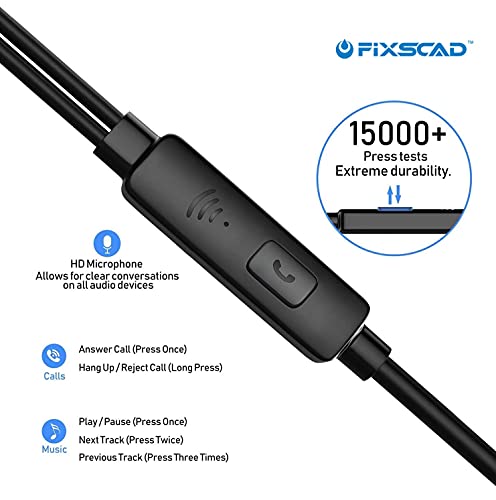 Fixscad Y490, Earphones in-Ear Headphones with Mic, High Sensitivity Microphone โ Noise Isolating, High Definition for Music, Earbuds for Samsung, iPhone, iPad, Smartphone, MP3 Players.