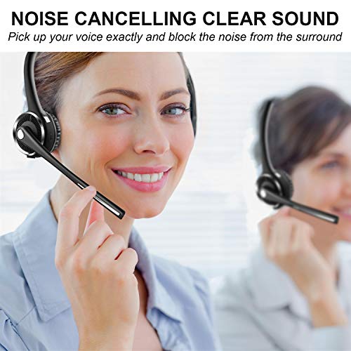 Friencity Trucker Bluetooth Headset, Wireless Headset with Microphone for Office Cell Phone, Noise Canceling On Ear Headphones for PC, VOIP, Call Center, Telephone, Mute Button, 15hrs Talking Time