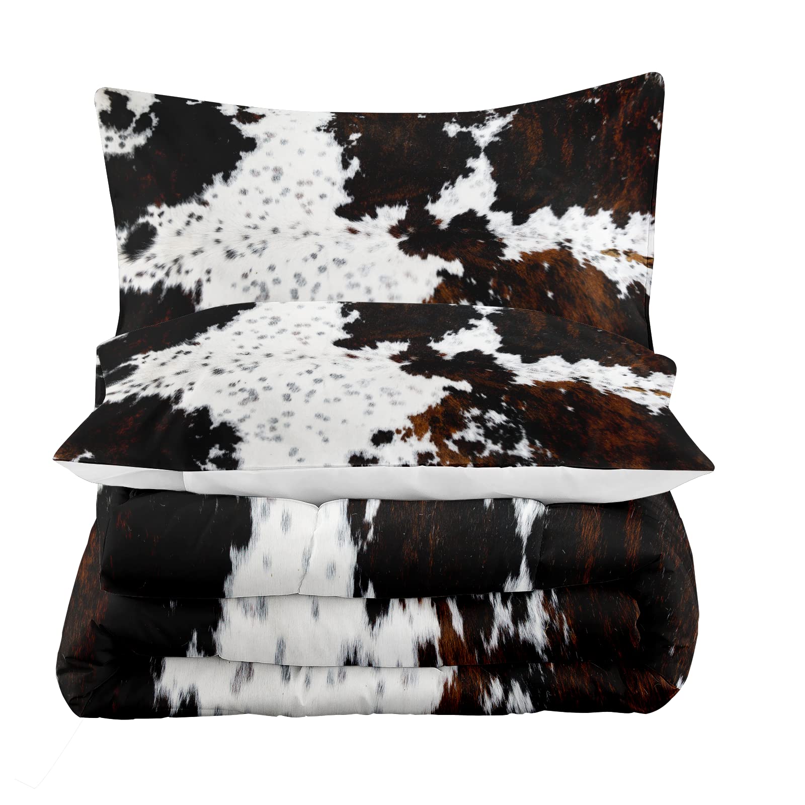 Tailor Shop Black White Cow Print Comforter Set Twin, Western Farmhouse Cow Print Bedding in A Bag, Rustic Cowhide Comforter Set with 1 Matching Pillowcase Bedroom Decor……