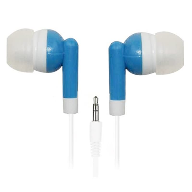 LowCostEarbuds.com LowCostEarbuds Bulk Pack of 25 Light Blue/White Earbuds/Headphones - Individually Wrapped, CD-LIGHTBLUE25-WRAP-FBA