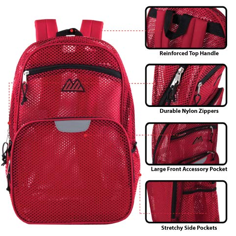 Collapsible Mesh Backpacks for Adults, School, Beach - Backpack with Reflective Strip and Wire Frame for Support (Red) Large