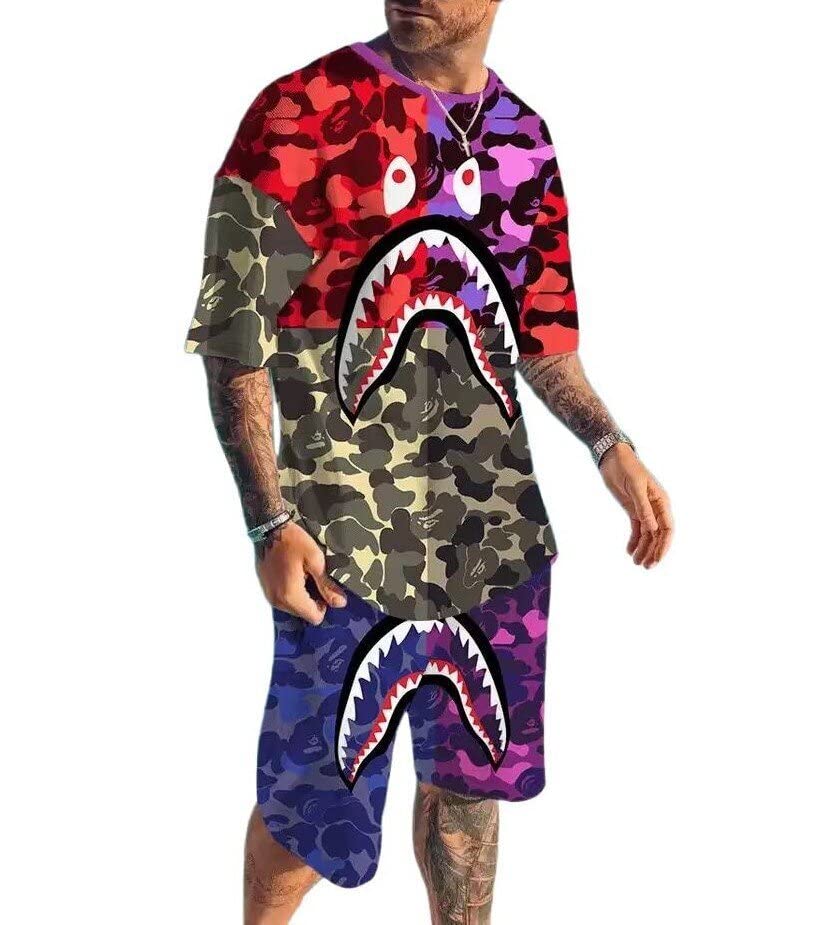 Fashion Camo Shark Shirt and Pants Big Mouth Tracksuits Beach Pants Swim Trunks Suit for Men Women