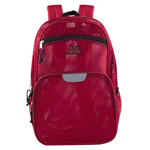 Collapsible Mesh Backpacks for Adults, School, Beach - Backpack with Reflective Strip and Wire Frame for Support (Red) Large