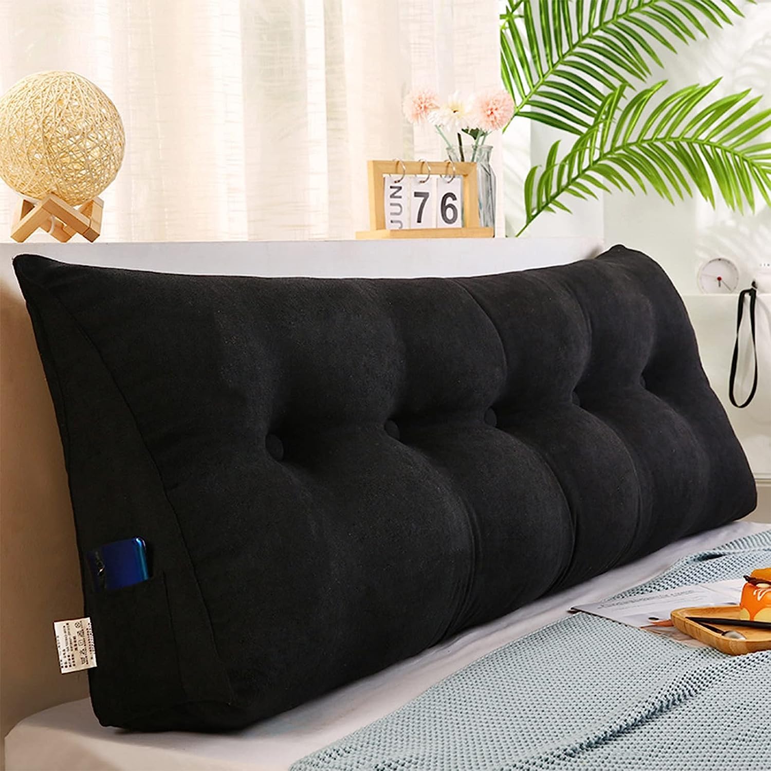 Large Triangular Reading Wedge Pillow, Bed Rest Headboard Cushion Headboard Pillow Bolster Cushion for Twin Full Queen King Daybed Bed Bunk Bed (Color : Black, Size : 31.5inch/80cm)