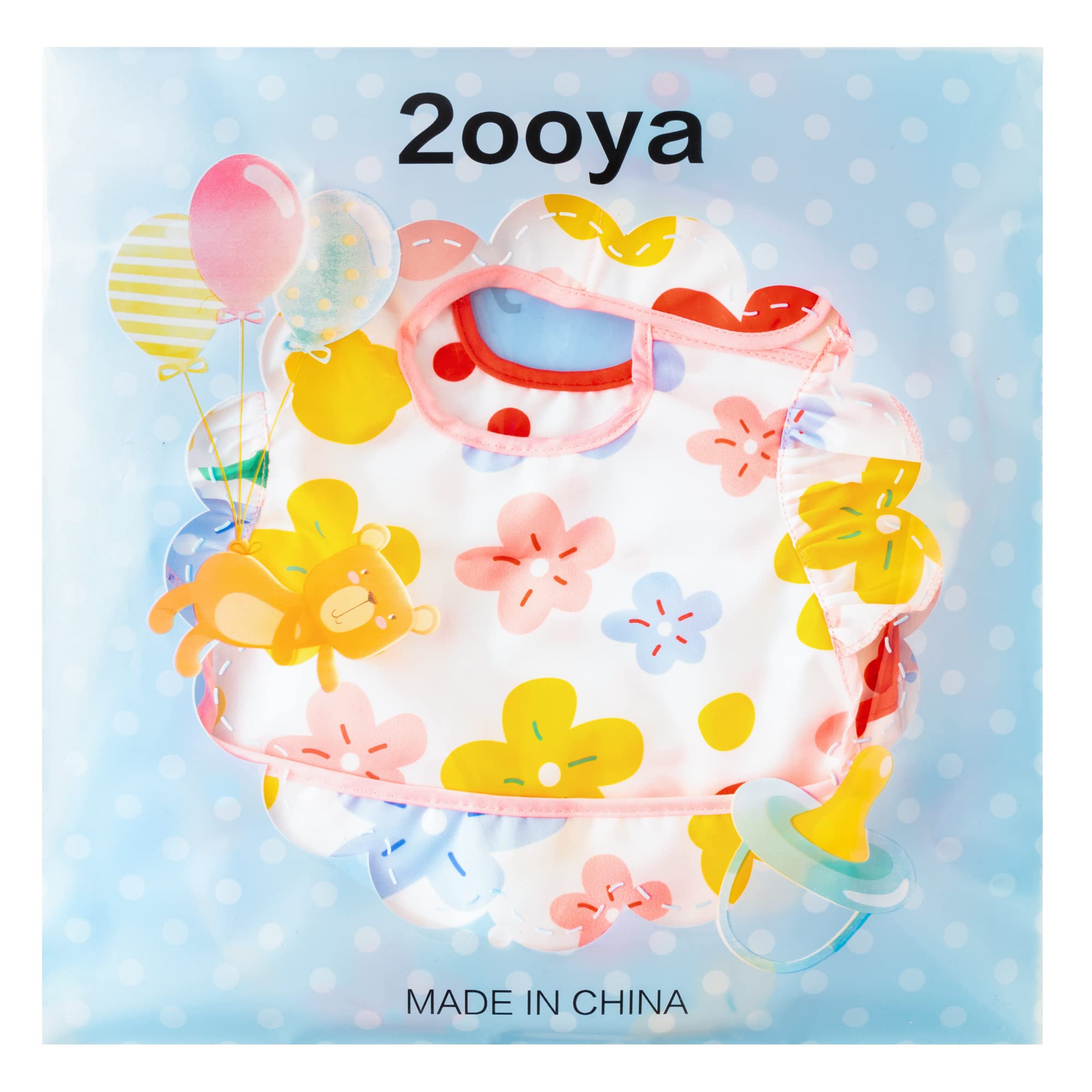 2ooya 3Pcs Mess Proof Bibs for Baby Girls Eating Waterproof Feeding Bib Set with Crumb Catcher Infant Adjustable Teething Bib Sleeveless Food Bibs for Babies, 6-36 Months