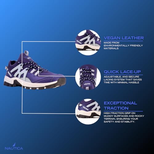 NAUTICA Men’s Hiking Shoes Durable Trekking Trail - Low-Height Slip Resistant Traction Grip Boots for Indoors & Outdoors, Adventures, Traveling, Backpacking - Backwoods - Navy - Size 9.5
