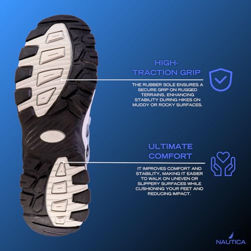 NAUTICA Men’s Hiking Shoes Durable Trekking Trail - Low-Height Slip Resistant Traction Grip Boots for Indoors & Outdoors, Adventures, Traveling, Backpacking - Backwoods - Navy - Size 9.5