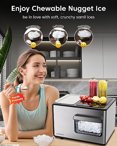 Freezimer Dreamice X3 | Nugget Ice Maker Machine Countertop Sonic Ice Kid Friendly | Pebble Ice Maker Chewable Soft Ice | Self Cleaning | 40lbs/24h