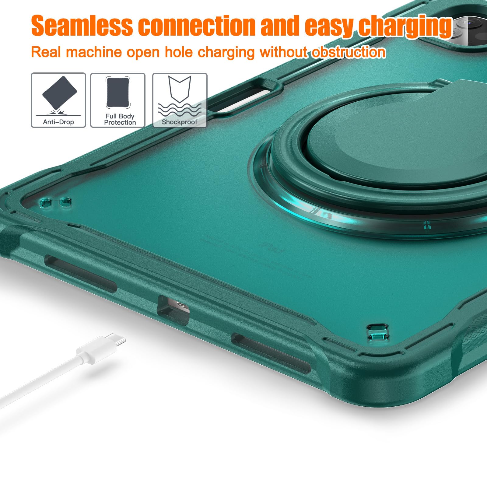 SLLMYYX Case for iPad Pro 11 inch 2022/2021/2020/iPad Air 5th/4th, 360 Rotating Hand Grip Kickstand Heavy Duty Protective Cover with Shoulder Strap (Midnight Green)