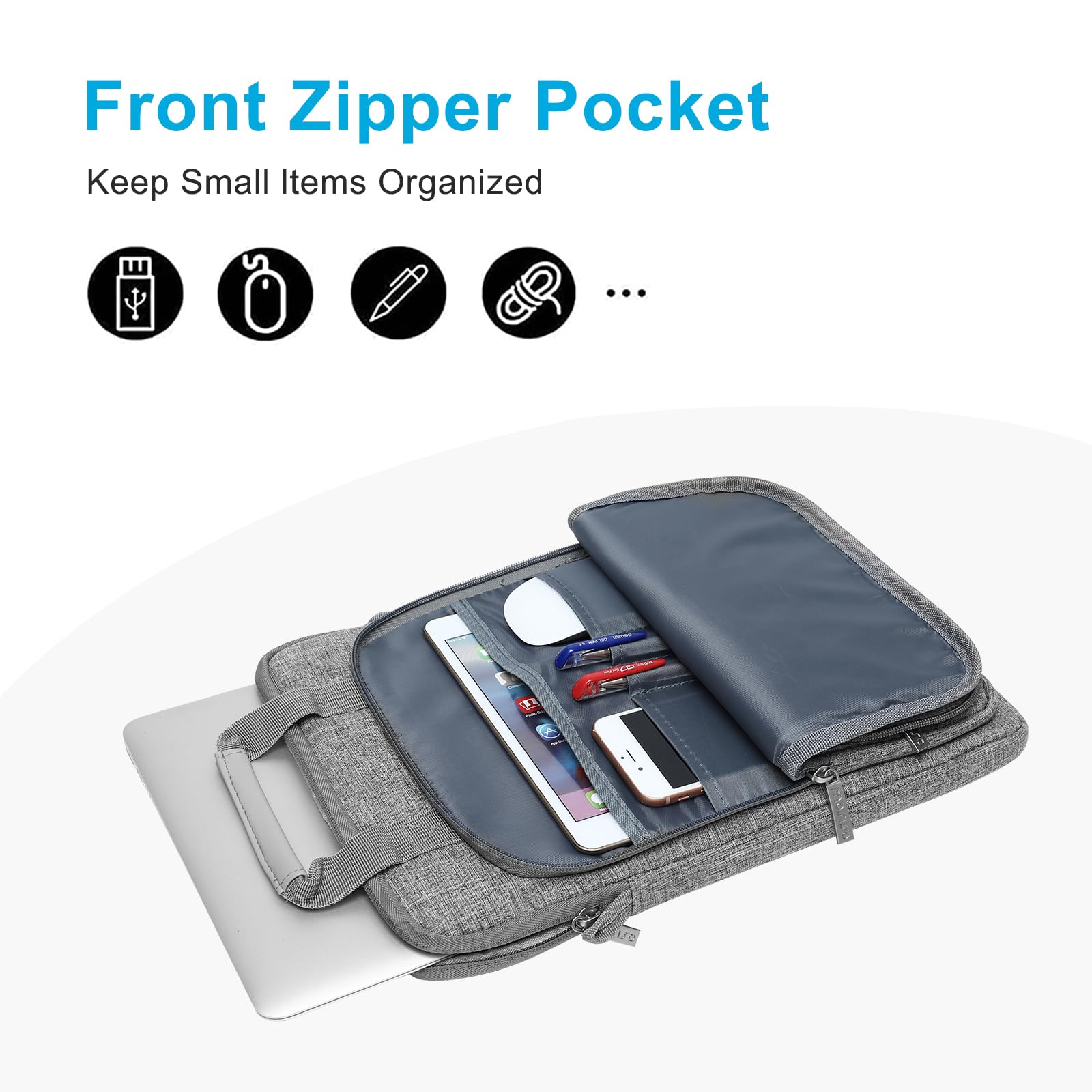 MOSISO Vertical Laptop Shoulder Bag Compatible with MacBook Air/Pro,13-13.3 inch Notebook,Compatible with MacBook Pro 14 2023-2021 A2779 M2 A2442 M1 with 2 Front Pockets&Front Decorative Pockets, Gray