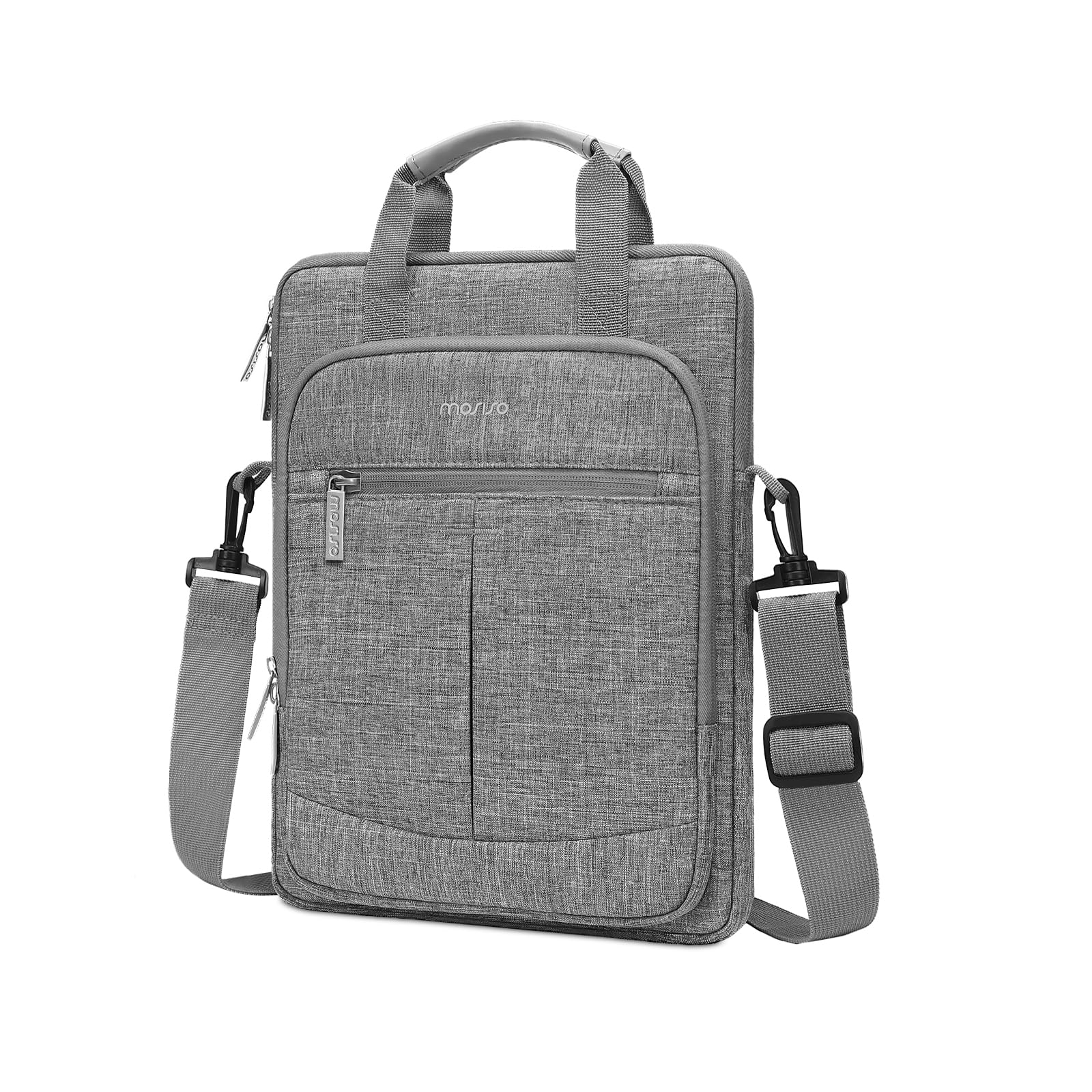 MOSISO Vertical Laptop Shoulder Bag Compatible with MacBook Air/Pro,13-13.3 inch Notebook,Compatible with MacBook Pro 14 2023-2021 A2779 M2 A2442 M1 with 2 Front Pockets&Front Decorative Pockets, Gray