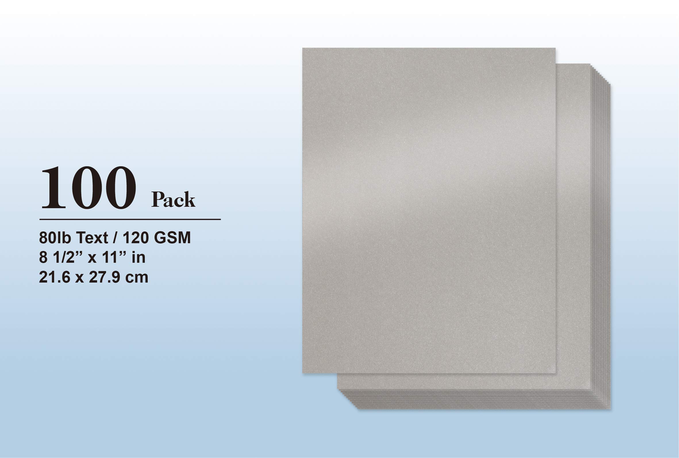 Silver Metallic Paper - 100-Pack Silver Shimmer Paper, Paper Crafting Supplies, Perfect for Flower Making, Ticket, Invitation, Stationery, Scrapbook Use, Printer Friendly, 120 GSM, 8.5 x 11 Inches