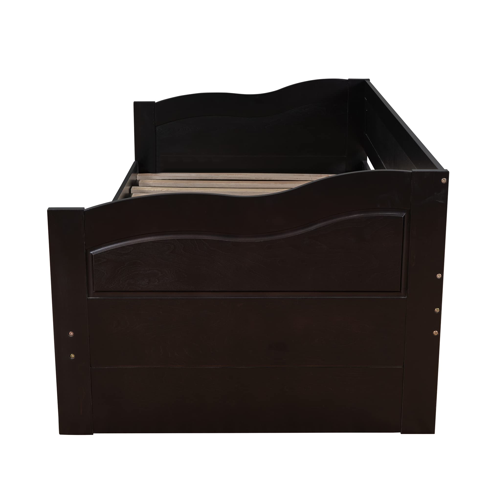LERFAN Extending Daybed House Bed with Two Drawers and Trundle Bed, can be Expanded from Twin Size to King Size, No Box Spring Needed, 77.2" L x 76.4" W x 29" H Espresso