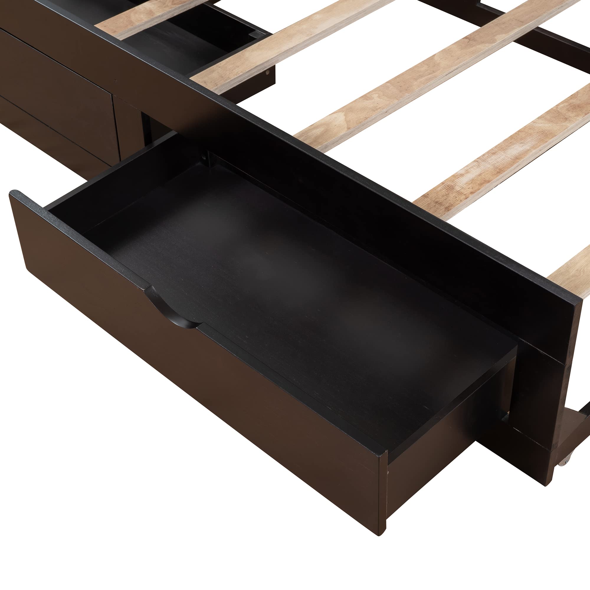 LERFAN Extending Daybed House Bed with Two Drawers and Trundle Bed, can be Expanded from Twin Size to King Size, No Box Spring Needed, 77.2" L x 76.4" W x 29" H Espresso
