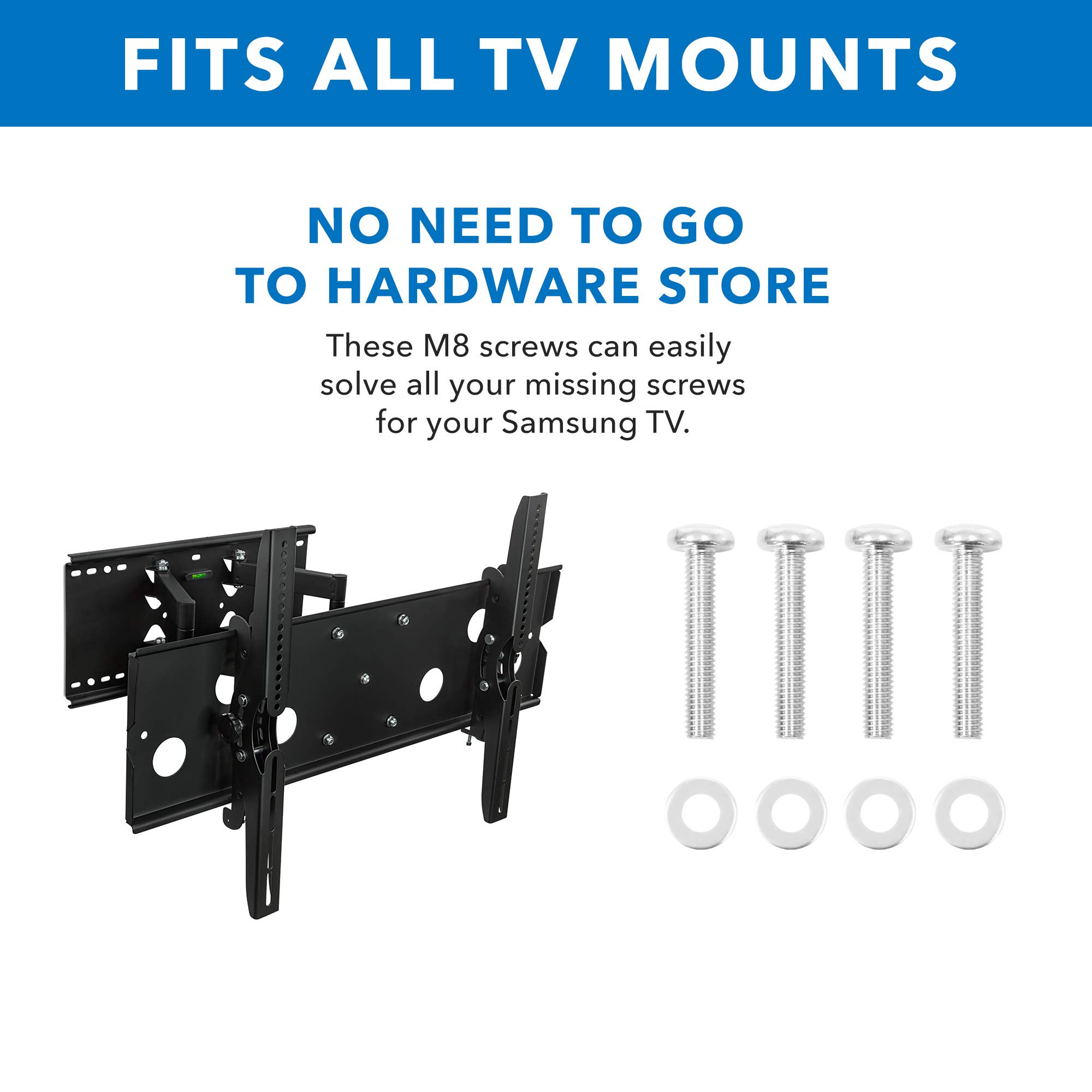 MOUNT-IT! M8 Screws for Samsung TV [M8 x 45mm, Pitch 1.25mm] Stainless Solid Steel Screw Bolts for Wall Mounting | Samsung 7, 8 9 Series Compatible (Silver)