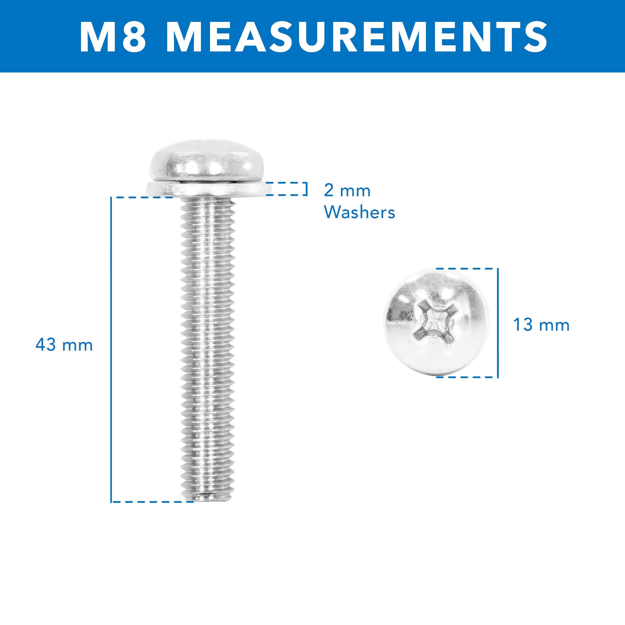 MOUNT-IT! M8 Screws for Samsung TV [M8 x 45mm, Pitch 1.25mm] Stainless Solid Steel Screw Bolts for Wall Mounting | Samsung 7, 8 9 Series Compatible (Silver)