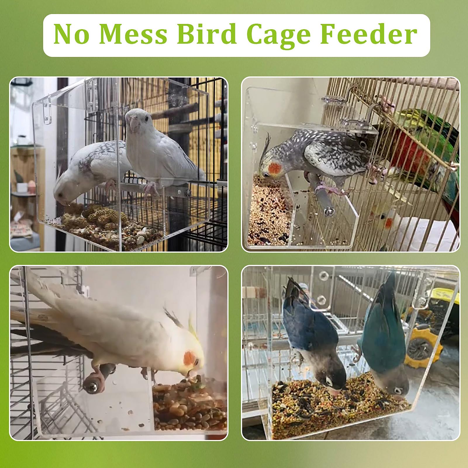 No Mess Bird Feeder for Cage Bird Feeder Automatic Bird Cage Feeder, Acrylic No Spill Bird Feeder Cage for Parakeet Parrot Cockatiels Cockatiels Lorikeet Lovebirds Cage Seed Feeder 6.4inch