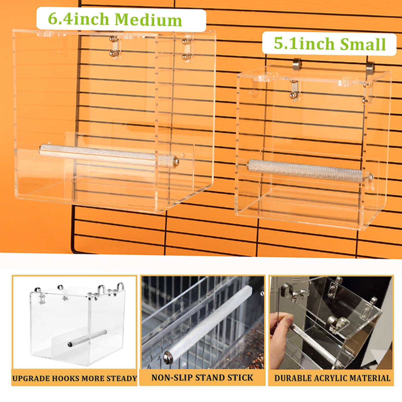 No Mess Bird Feeder for Cage Bird Feeder Automatic Bird Cage Feeder, Acrylic No Spill Bird Feeder Cage for Parakeet Parrot Cockatiels Cockatiels Lorikeet Lovebirds Cage Seed Feeder 6.4inch