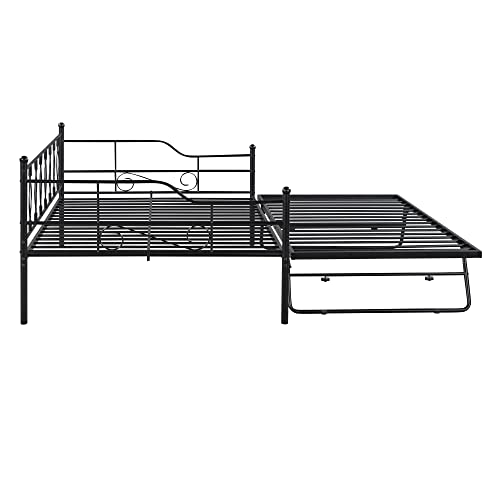 LUSPAZ Full Size Extendable Bed with Pop Up Trundle, Twin to King Daybed with Pull Out Trundle for Adults, Kids