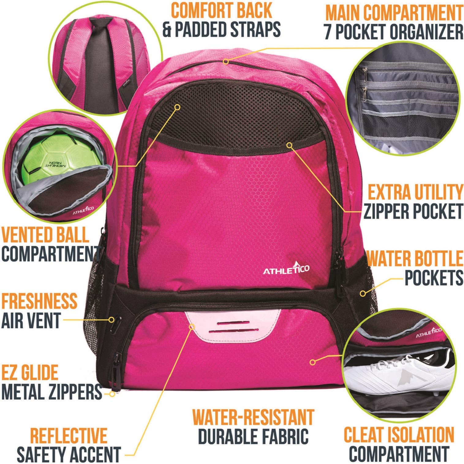 Athletico Youth Soccer Bag - Soccer Backpack & Bags for Basketball, Volleyball & Football | Includes Separate Cleat and Ball Compartment (Black)