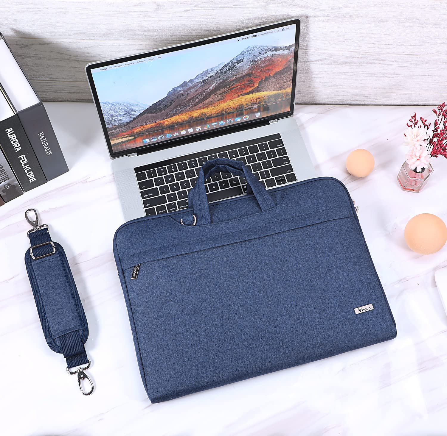 V Voova Laptop Bag 13-14 inch with Shoulder Strap & Handle, Waterproof Laptop Case Sleeve Compatible with 13-14β MacBook Air/MacBook Pro, Slim Briefcase Computer Cover for Men Women, Blue