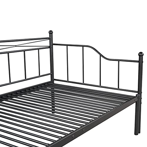 SOFTSEA Twin Size Metal Daybed with Trundle, Heavy Duty Daybed with Pop Up Trundle for Teens Adults Guests, Extendable Daybed Twin to King Size, No Box Spring Needed (Black)