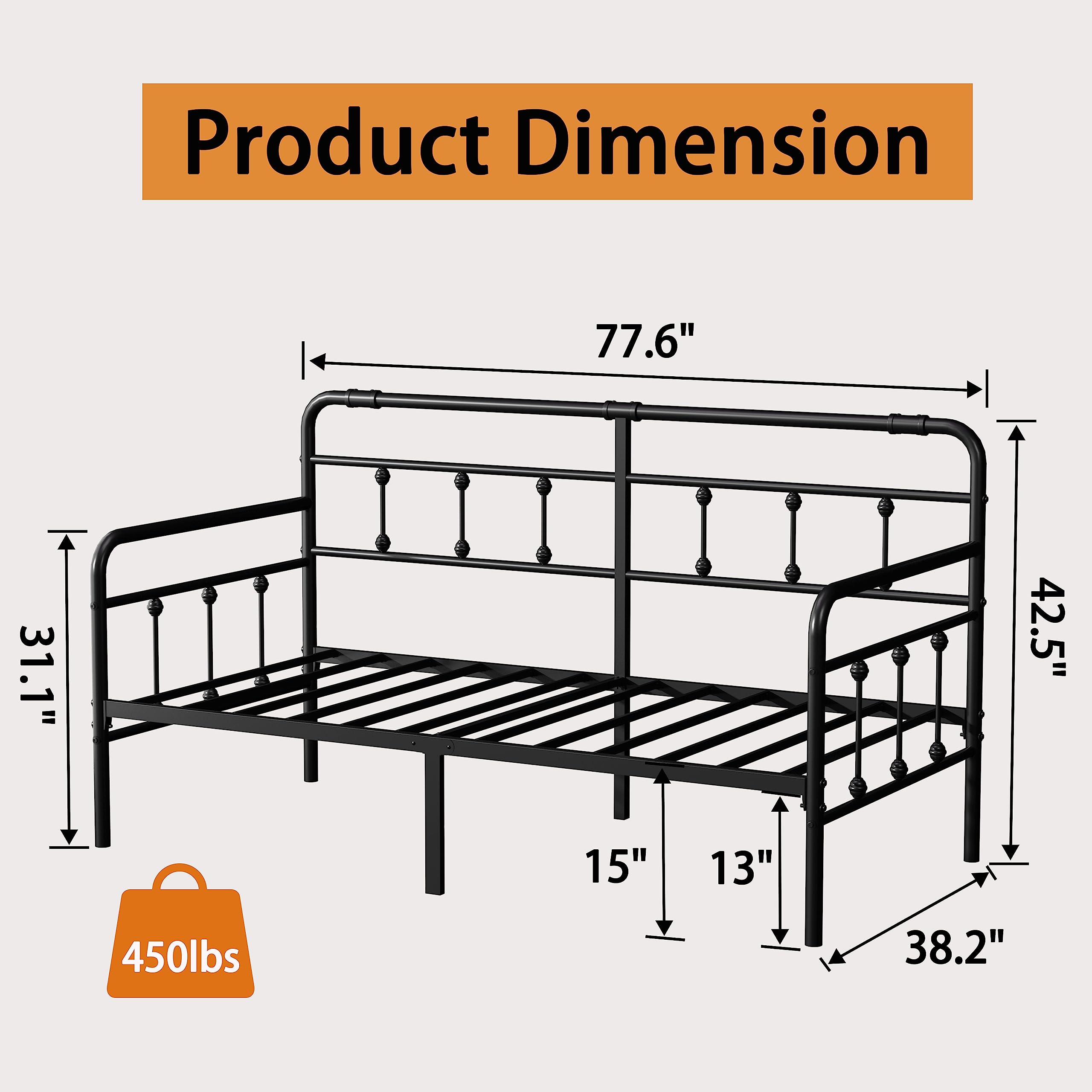 Yoshiely-Daybed-Twin-Platform-Bed-Frame with-Headboard - Classic Metal Steel Slat Support,No Box Spring Needed,Sofa Bed with Storage(Black)