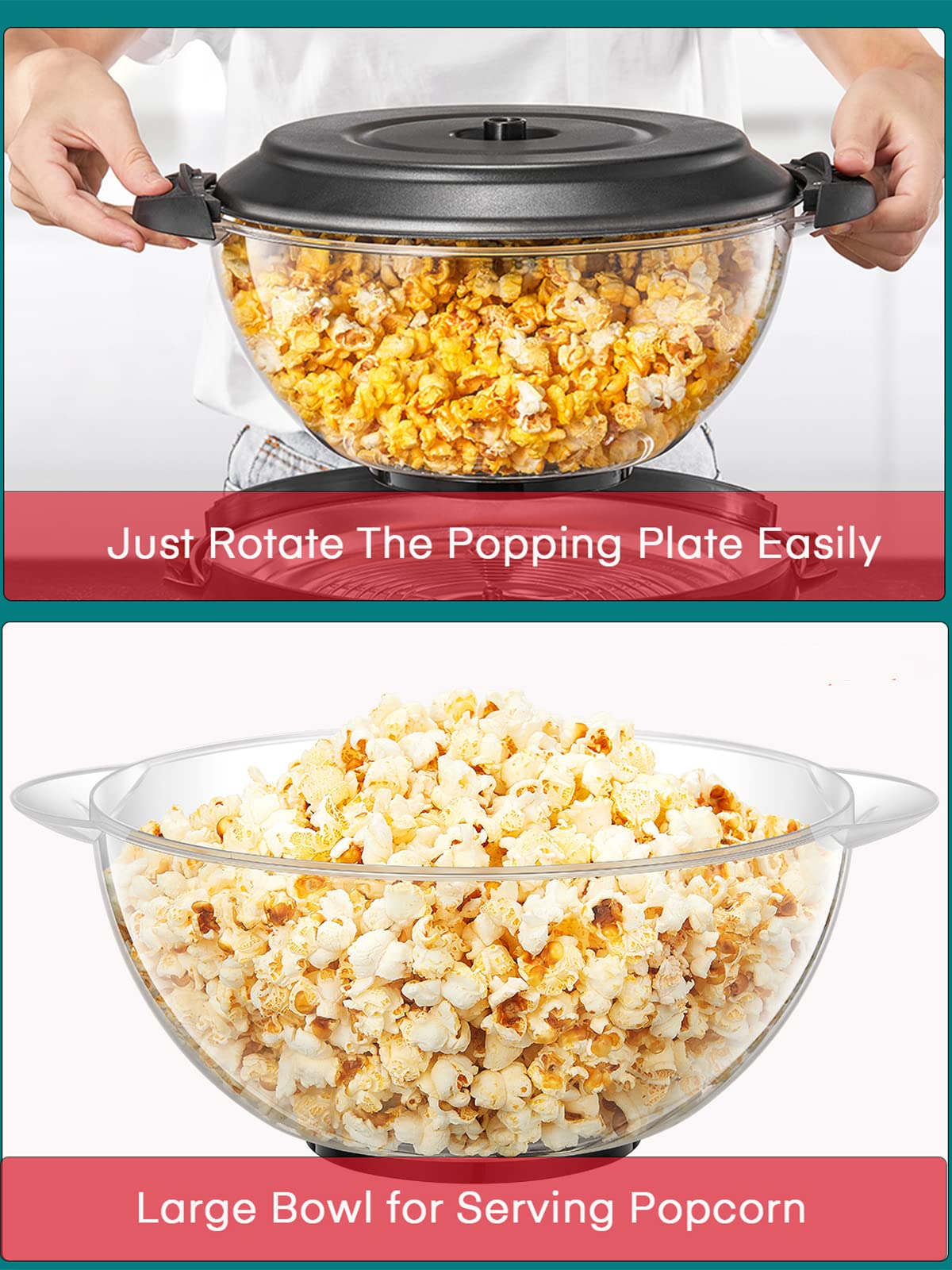 Belgian Waffle Maker Iron 180° Flip Double Waffl and 6qts Popcorn Maker with Detachable & Nonstick Plate