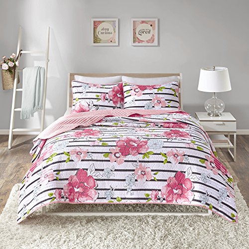 Comfort Spaces Quilt Set Novelty Design All Season Lightweight Coverlet Bedding Bedspread Kids, Teens Girls Bedroom Decor, Zoe Flower Pink, Twin/Twin XL, 2 Piece