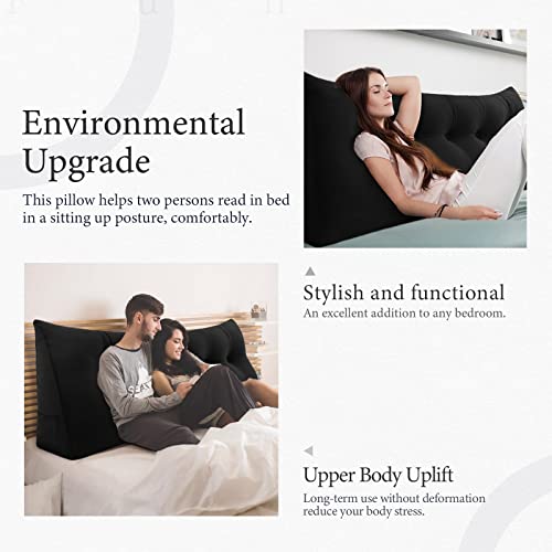BNCKTRD Triangle Headboard Pillow - 3 in 1 Large Bed Pillow as Wedge Reading Pillow, Large Couch Daybed Pillow or Positioning Support Backrest Back Cushion for Sitting in Bed Velvet Cal King Black
