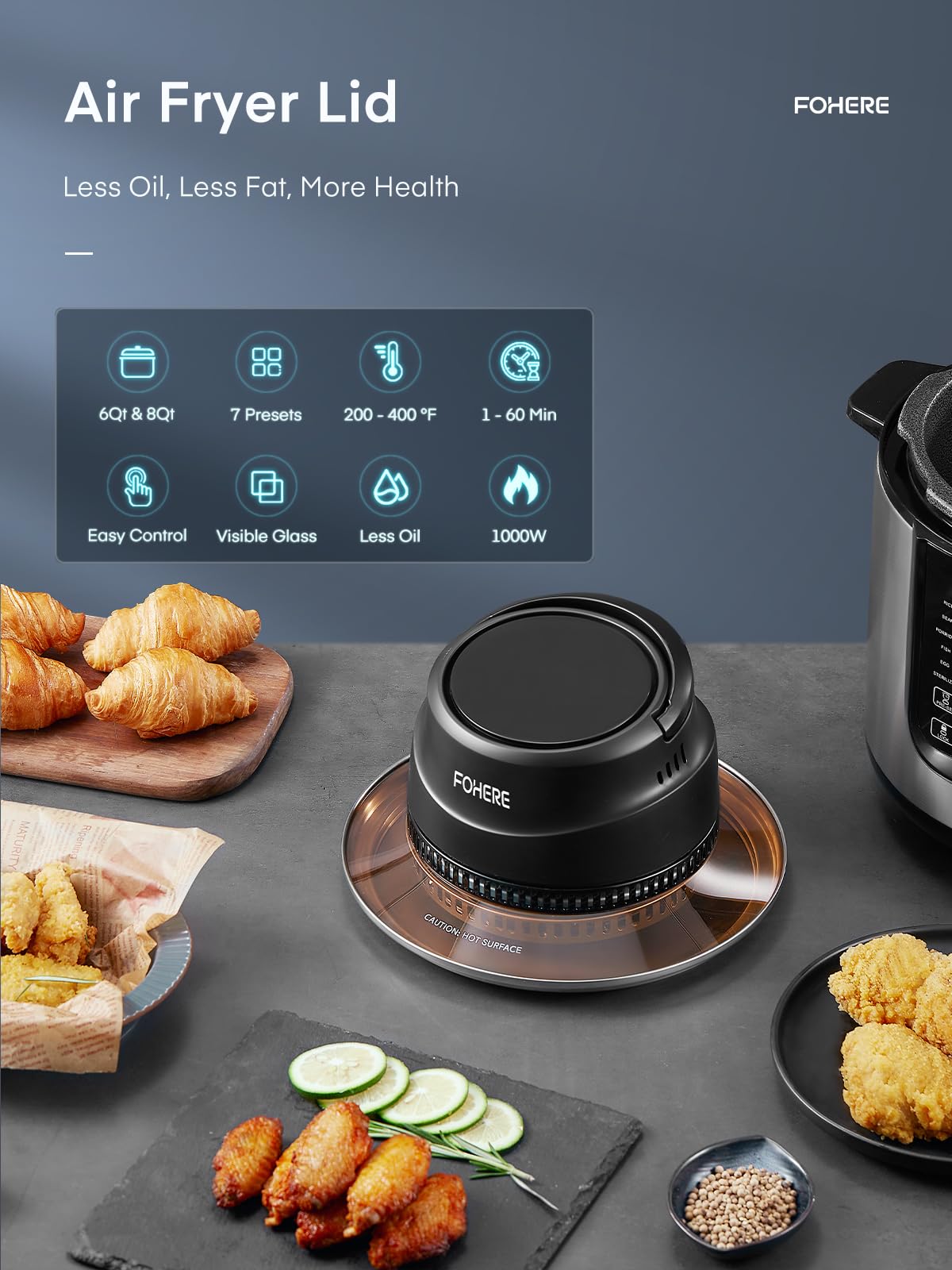 Air Fryer Lid for Instant Pot 6Qt/8Qt, 7 in 1 with LED Touchscreen and Oven Mitts, Heat Resistant Kitchen Oven Gloves 572°F, Non-Slip Silicone Surface