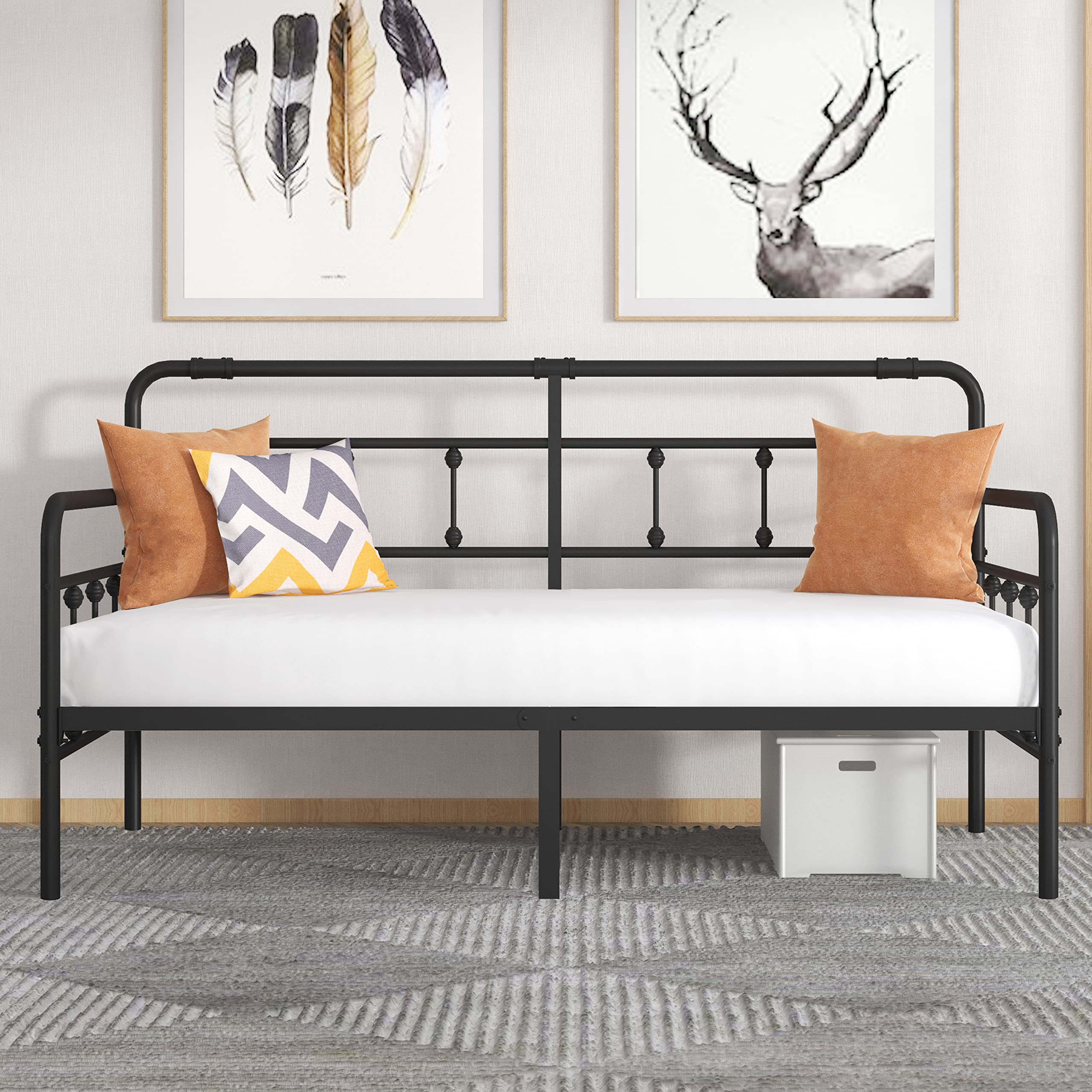 Yoshiely-Daybed-Twin-Platform-Bed-Frame with-Headboard - Classic Metal Steel Slat Support,No Box Spring Needed,Sofa Bed with Storage(Black)