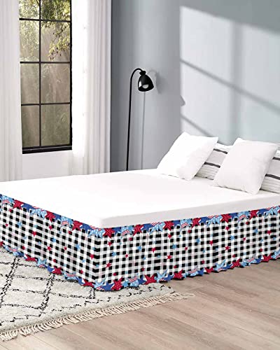 Independence Day Bed Skirt Cal King Size 18 Inch Drop,Adjustable & Elastic Wrap Around Bed Skirts Pleated Luxury Dust Ruffles for Twin Full Queen Cal King Bed,Black Buffao Plaid Freedom Stars Flag
